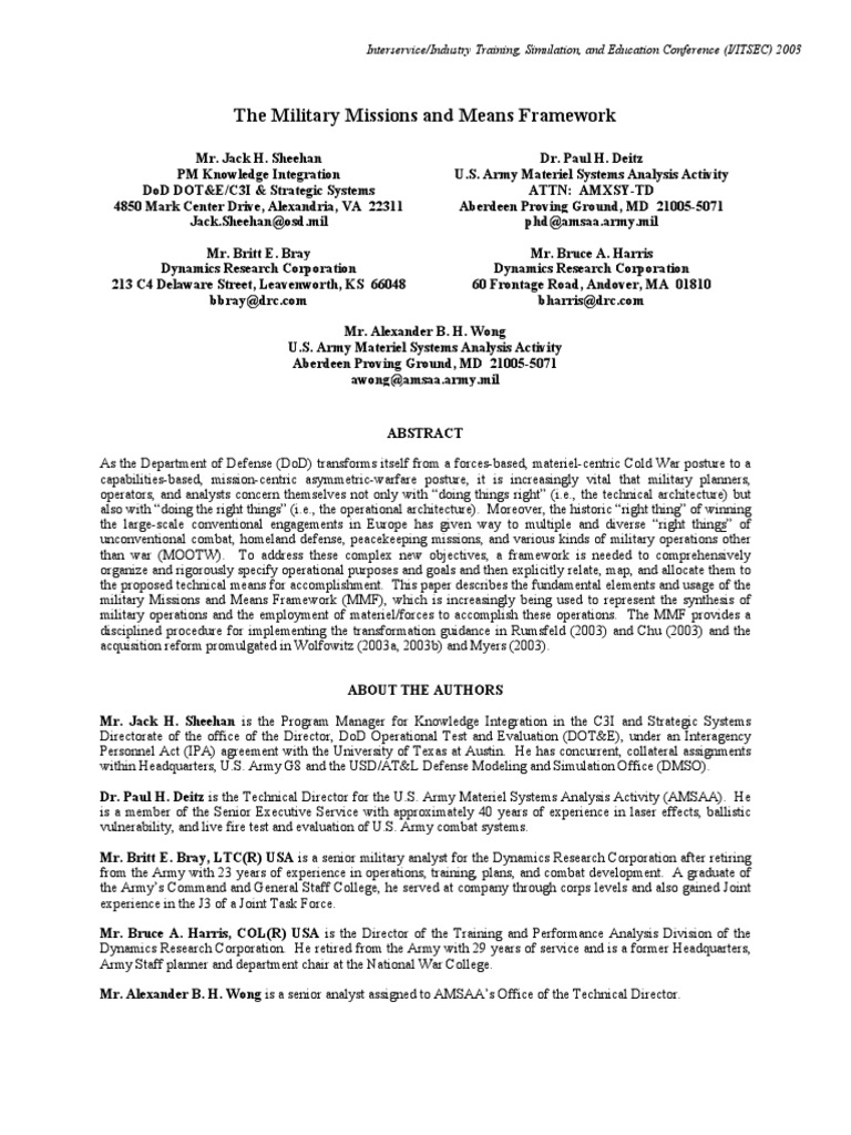 Military Missions and Means Framework | PDF | Military