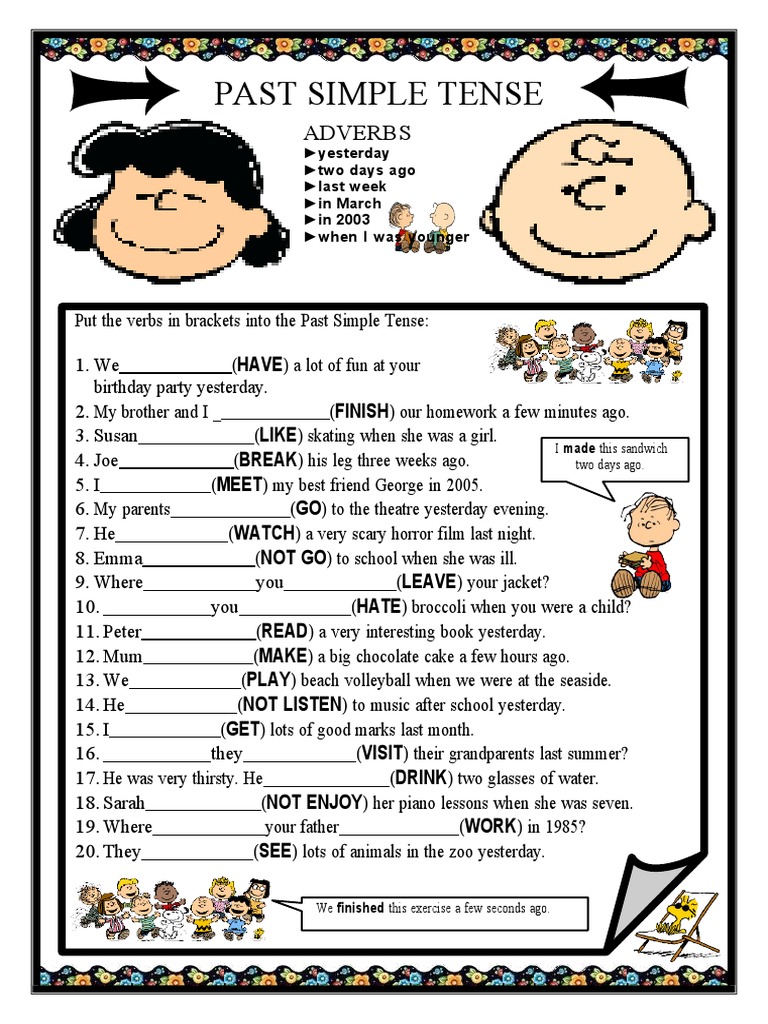 Past Simple Tense Exercises with Adverbs | PDF