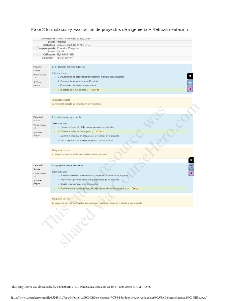 Fase 3 Formulaci N y Evaluaci N de Proyectos de Ingenier A Retroalimentaci N | PDF