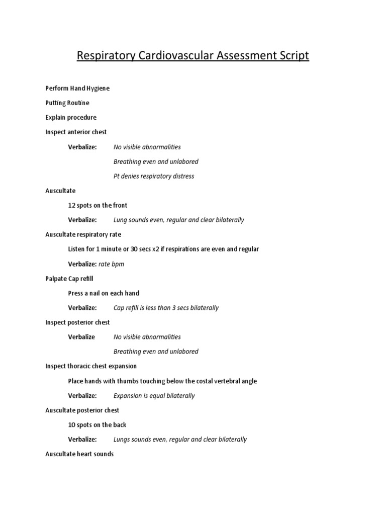 Respiratory Cardiovascular Assessment Script-1 | PDF