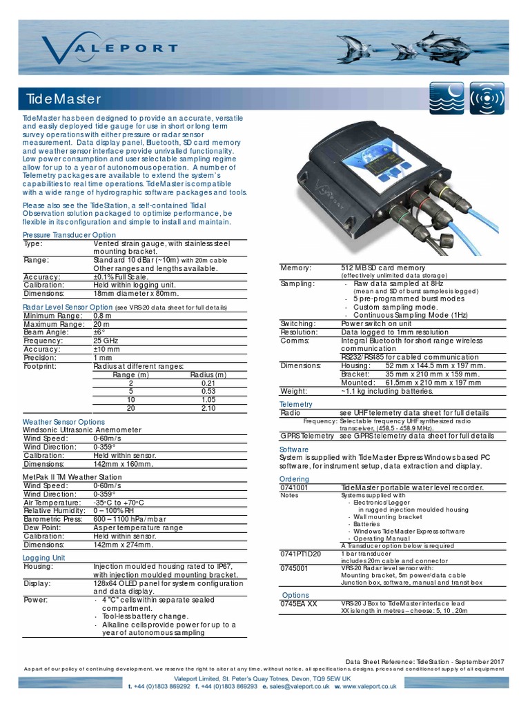 Tidemaster: Pressure Transducer Option | PDF | Telemetry | Wind Speed