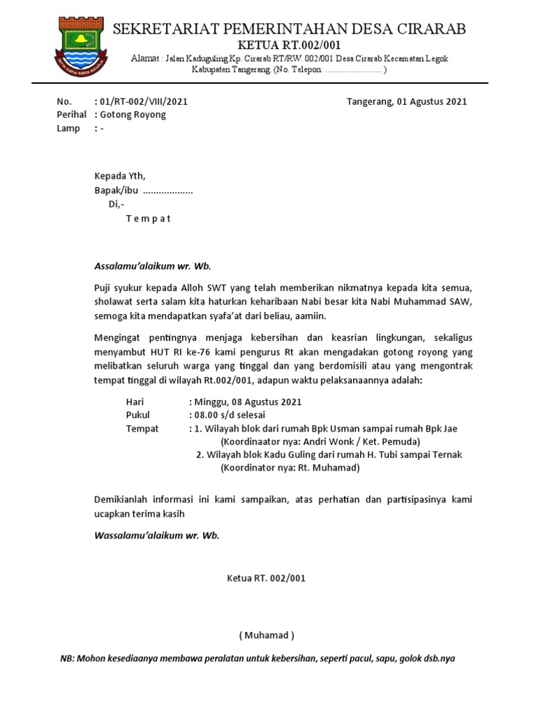 Undangan RT Gotong Royong | PDF