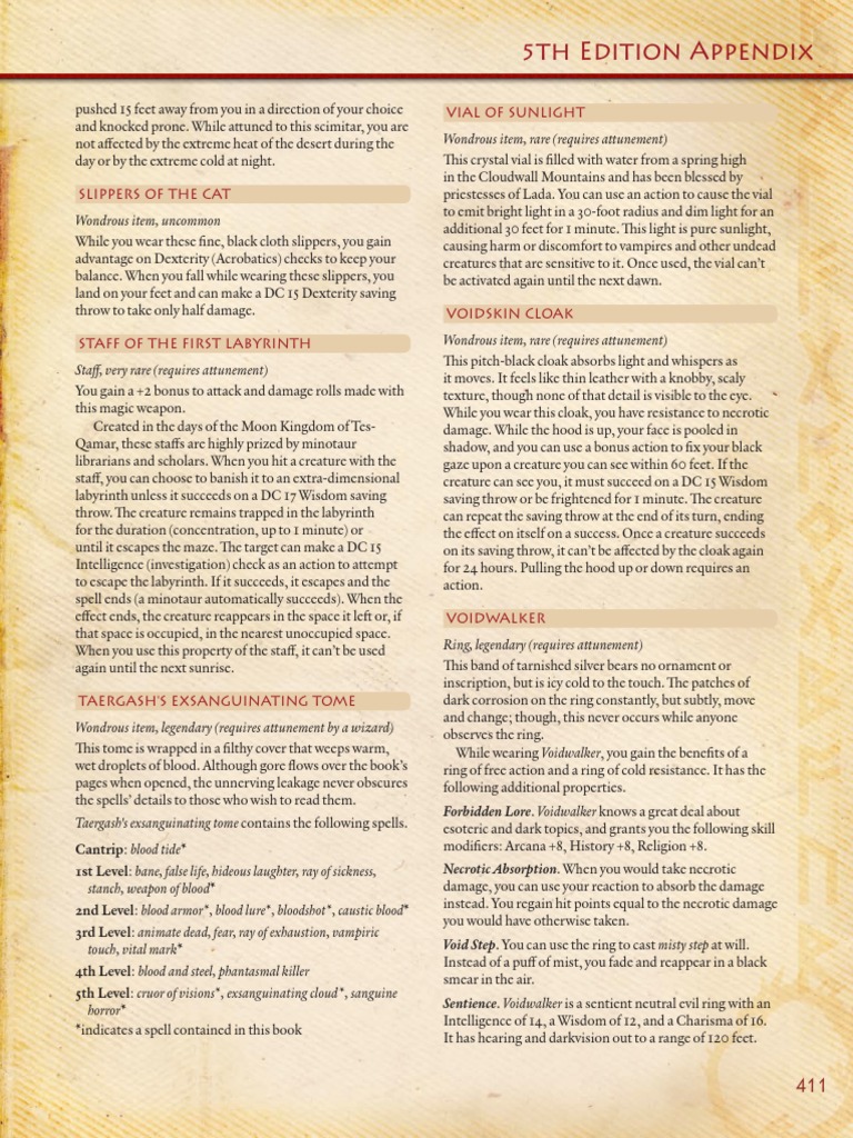 5th Edition Appendix: Vial of Sunlight | PDF