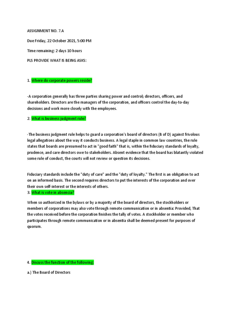 Assignment Law 7 | PDF | Law Of Agency | Dividend