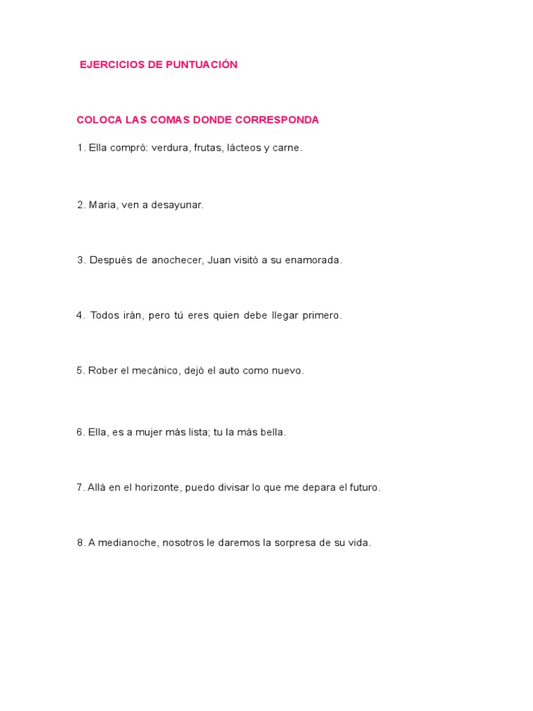 EJERCICIOS DE PUNTUACIÓN Décimo | PDF