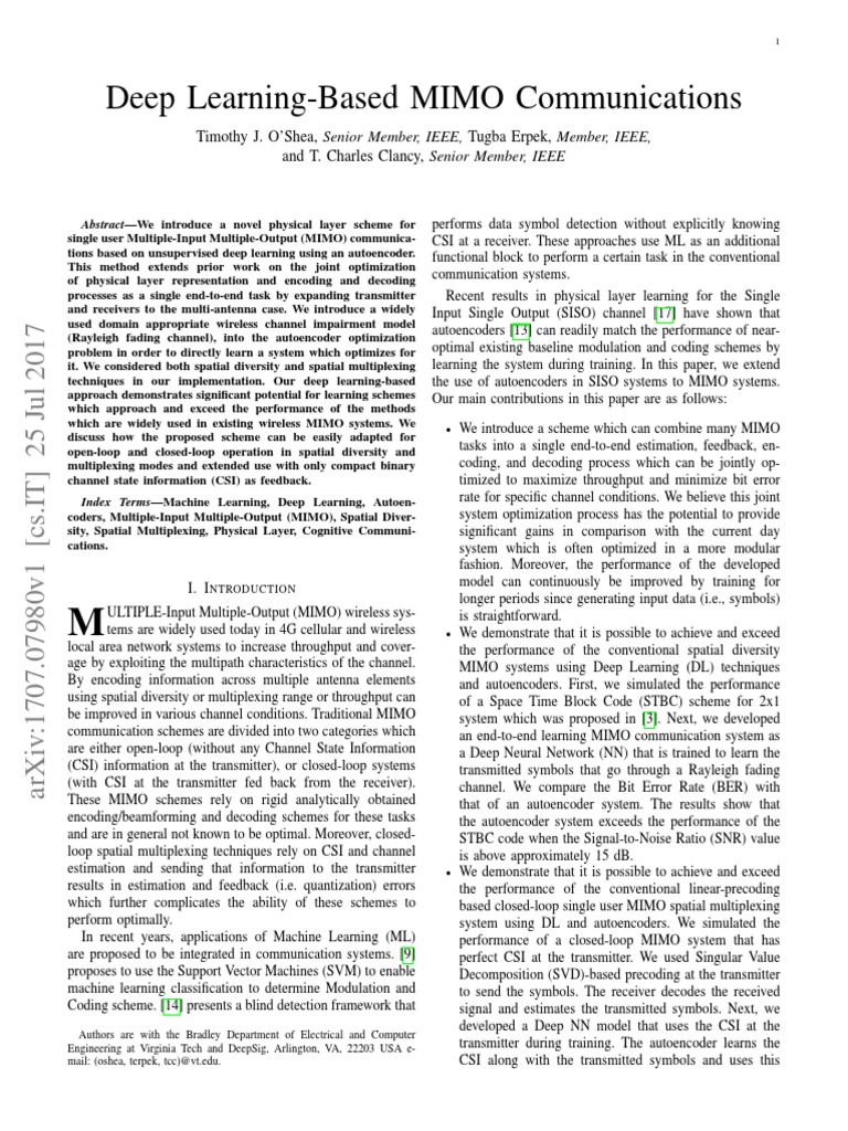 Deep Learning-Based MIMO Communications | PDF | Mimo | Data Transmission