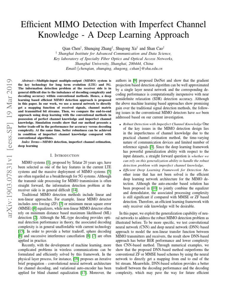 Efficient MIMO Detection With Imperfect Channel Knowledge - A Deep Learning Approach | Download ...