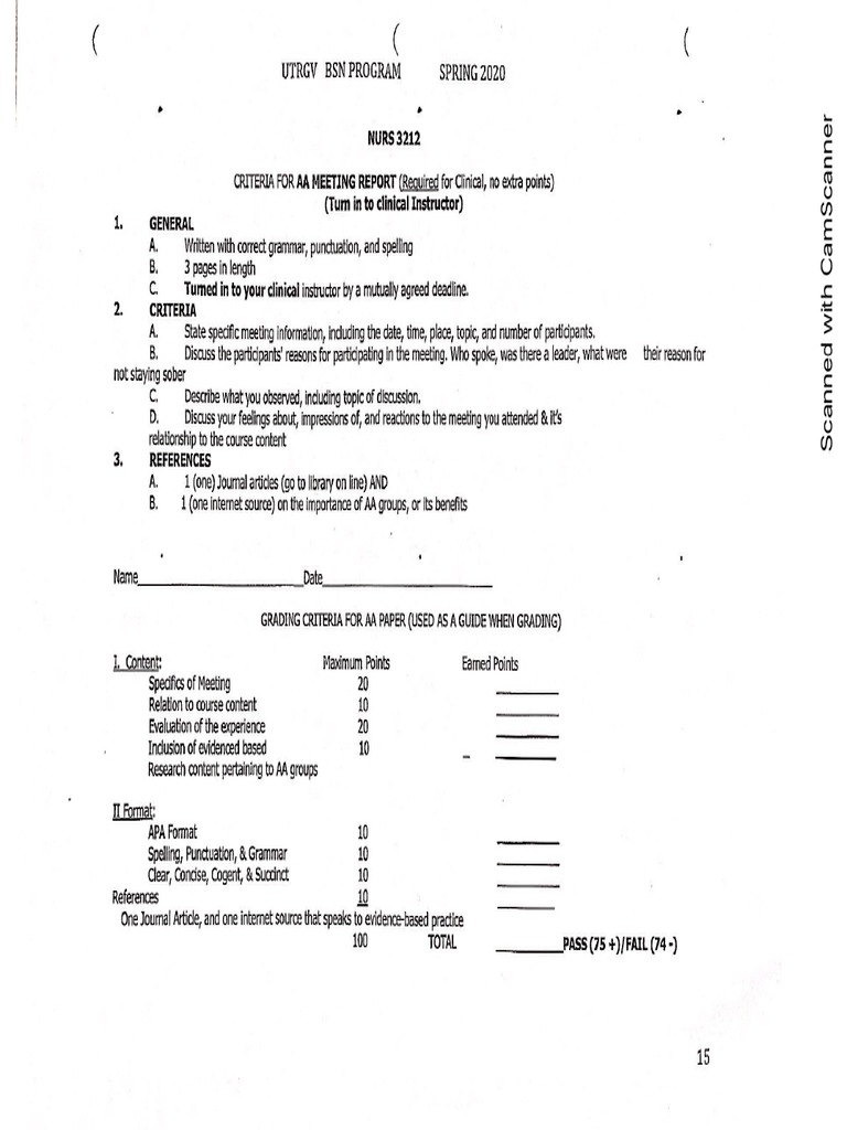 AA Meeting Paper Rubric | PDF