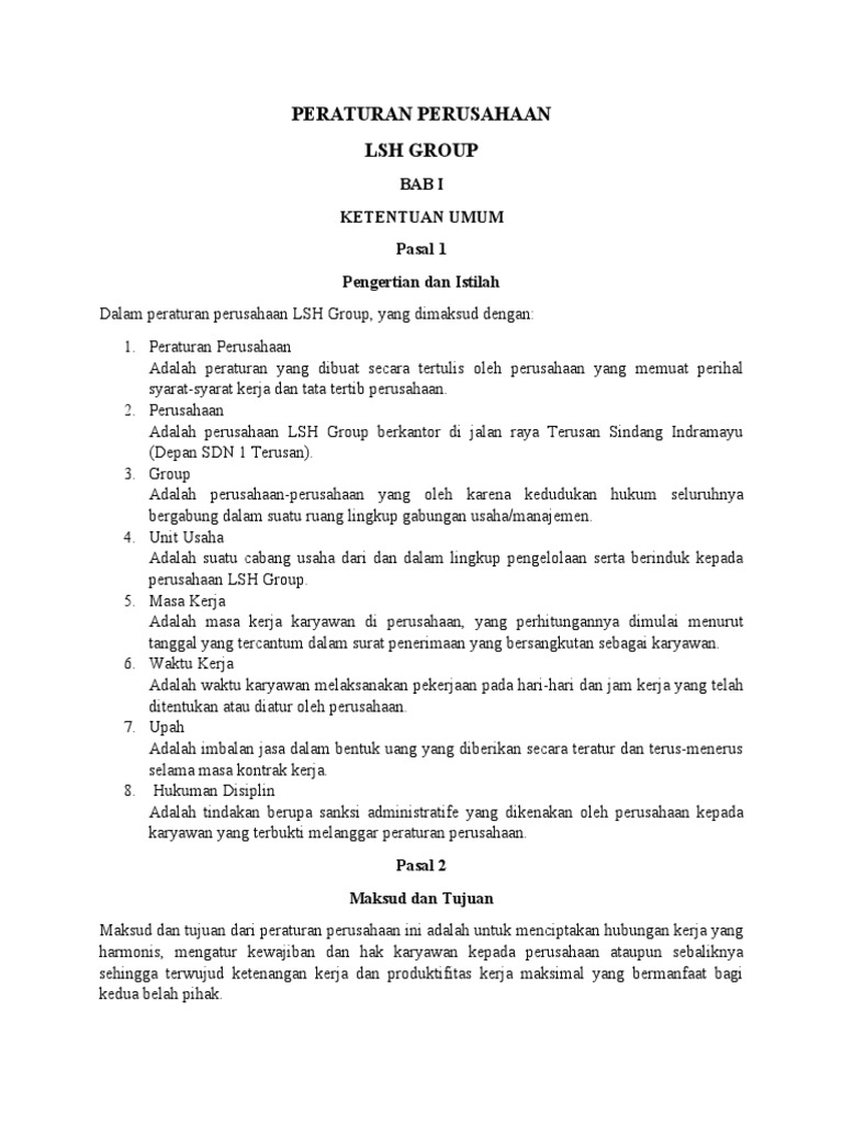 Draft Peraturan Perusahaan | PDF