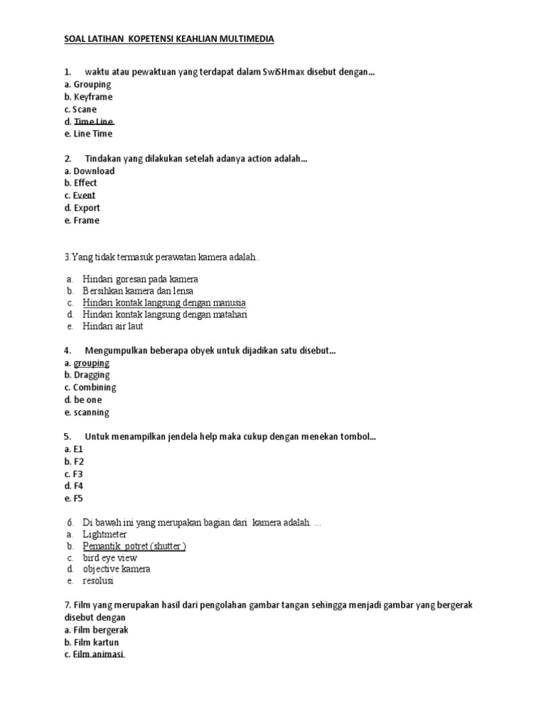 Judul yang tepat untuk dokumen ini adalah "Soal Latihan Kompetensi Keahlian Multimedia | PDF