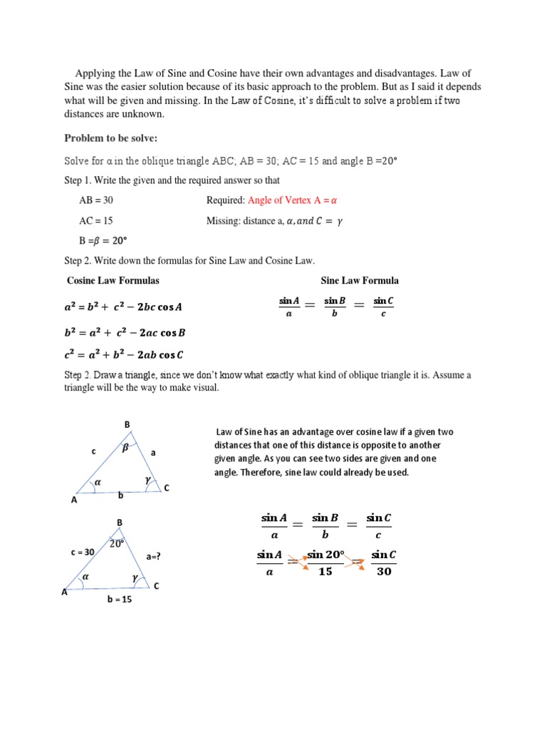 Solve Triangle Using Sine & Cosine Laws | PDF | Sine | Trigonometric ...