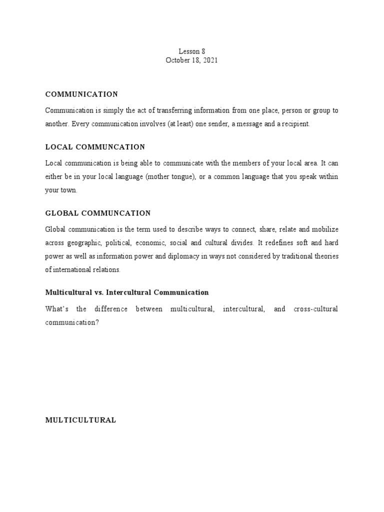 Lesson 8 October 18 2021 Purposive Communication | PDF | Cross Cultural ...