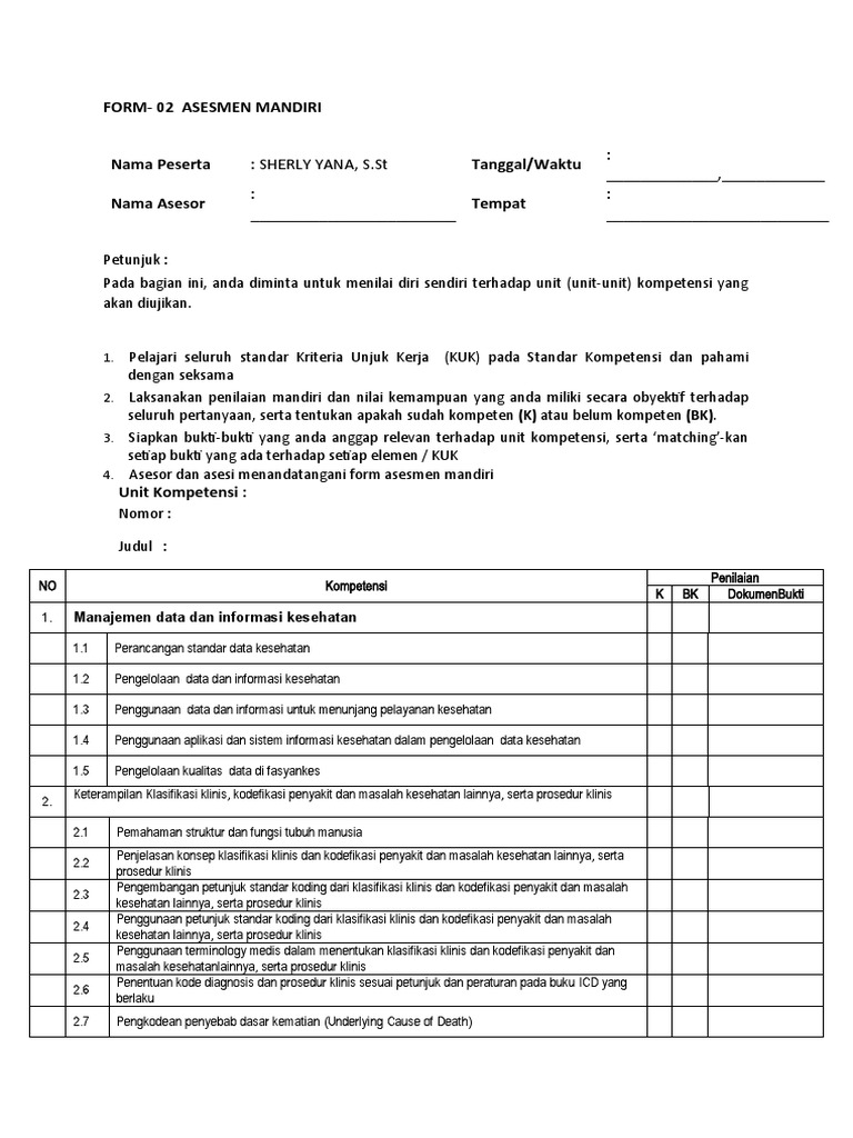 Format Assesment Mandiri Kredensial PMIK 2019 | PDF | Pengembangan Diri