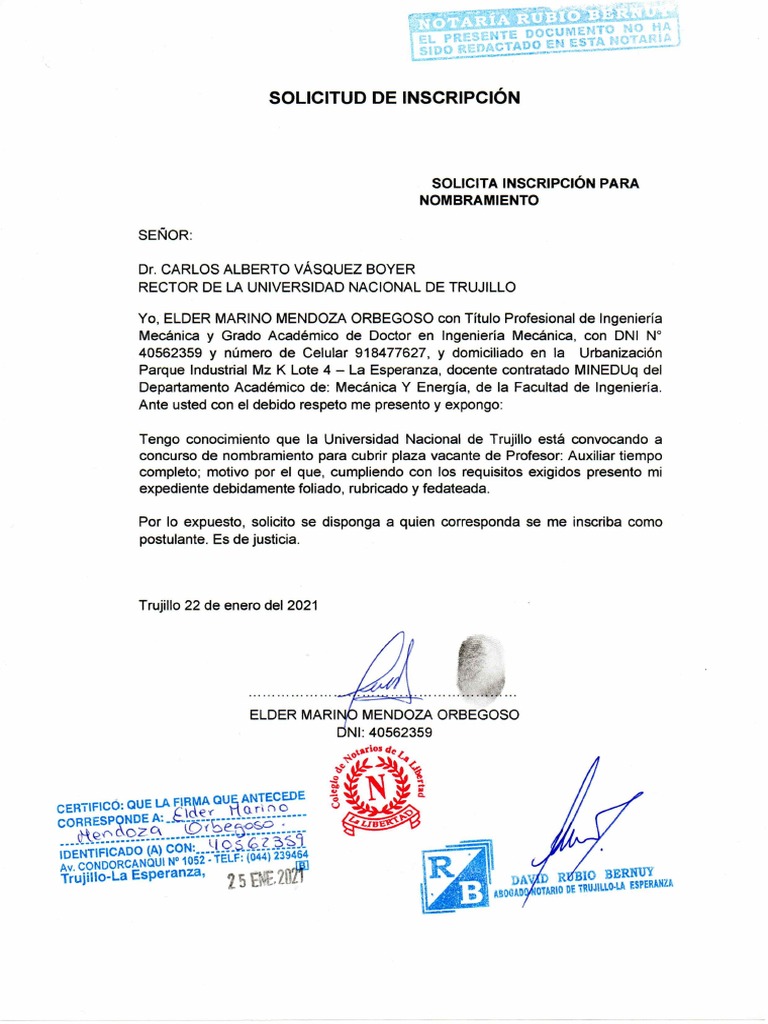 A. Solicitud Dirigida Al Rector de La UNT | PDF