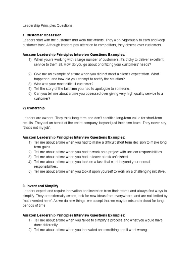 Leadership Priniciples Questions | PDF | Leadership | Leadership