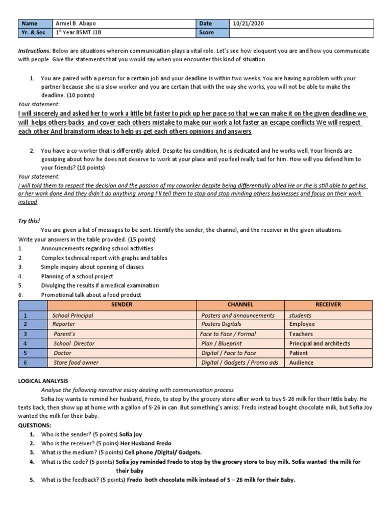 (Template) Activity Number 1 | PDF | Cognition | Communication