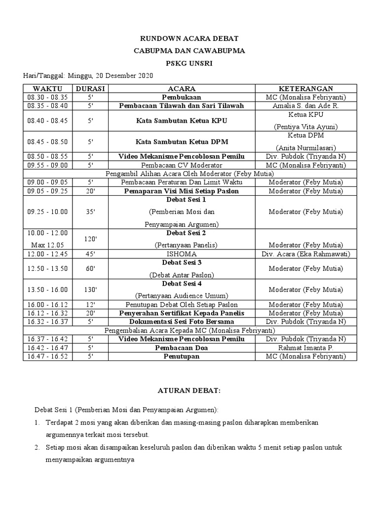 Rundown Acara Debat | PDF