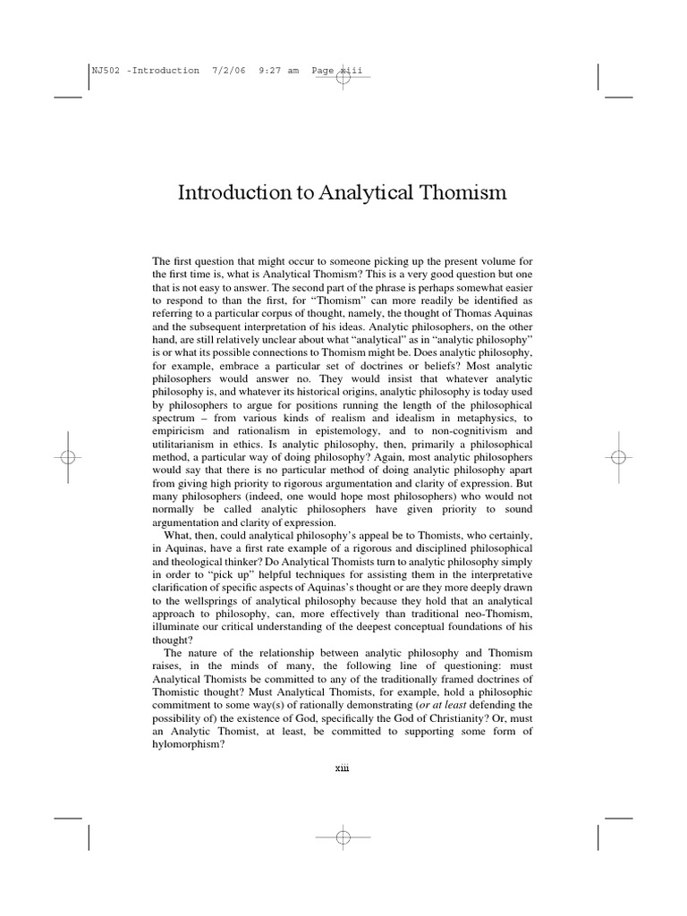 Introduction To Analytical Thomism | PDF | Thomism | Analytic Philosophy