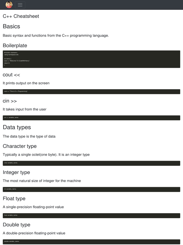 Cpp Cheatsheet Pdf Control Flow Subroutine 