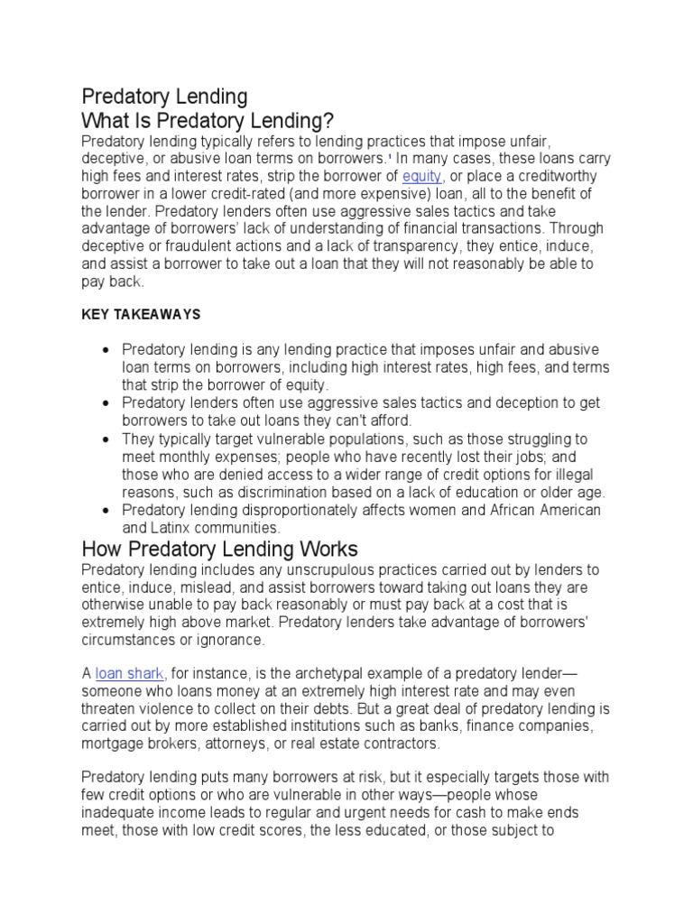 Predatory Lending What Is Predatory Lending?: Equity | PDF | Loans ...