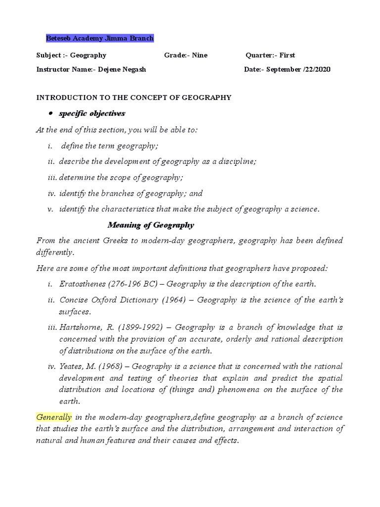 Introduction to Grade 9 Geography | PDF | Geography | Science