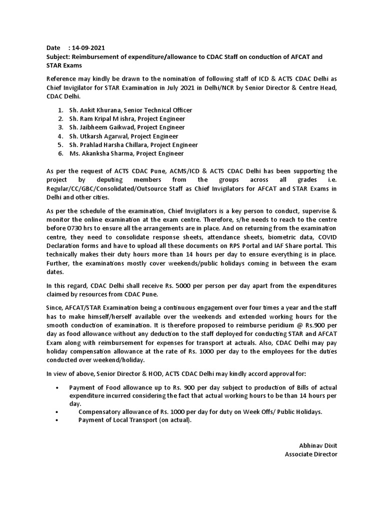 Note For Payment of AFCAT and Star Exam | PDF | Expense | Working Time