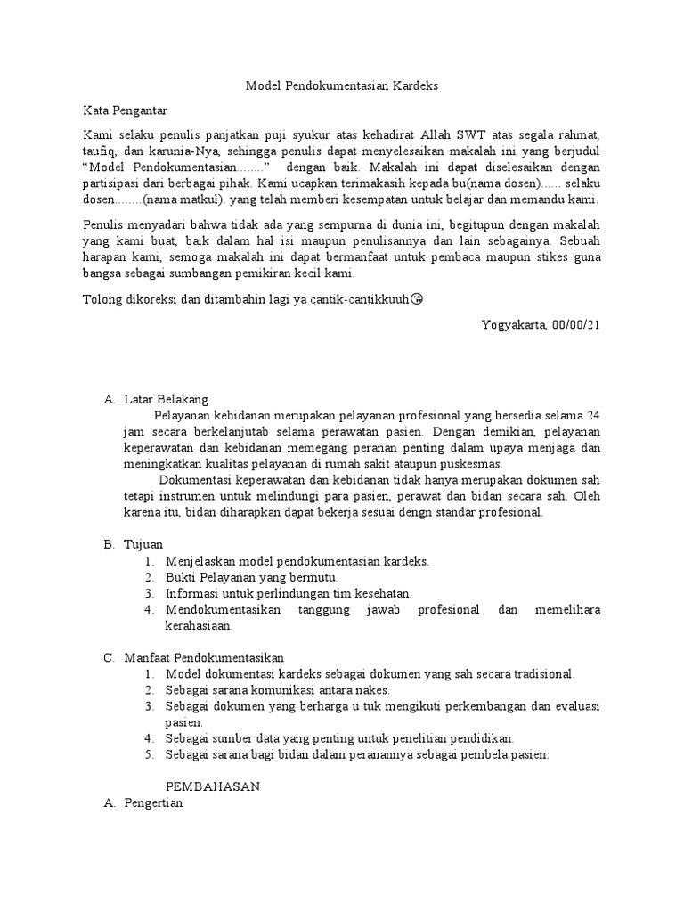 Model Pendokumentasian Kardeks Kebidanan | PDF | Kesehatan Holistik