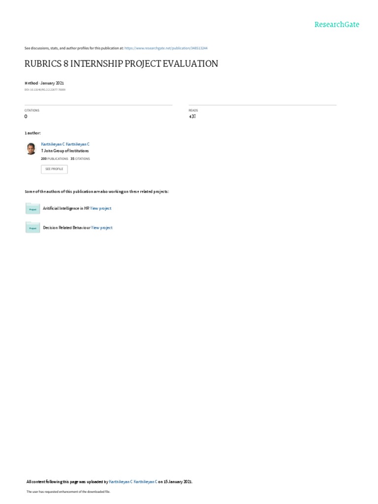 Rubrics 8 Internship Project Evaluation: January 2021 | PDF ...