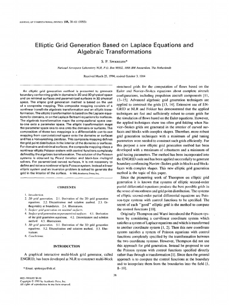 Elliptic Grid Generation Based On Laplace Equations and Algebraic ...