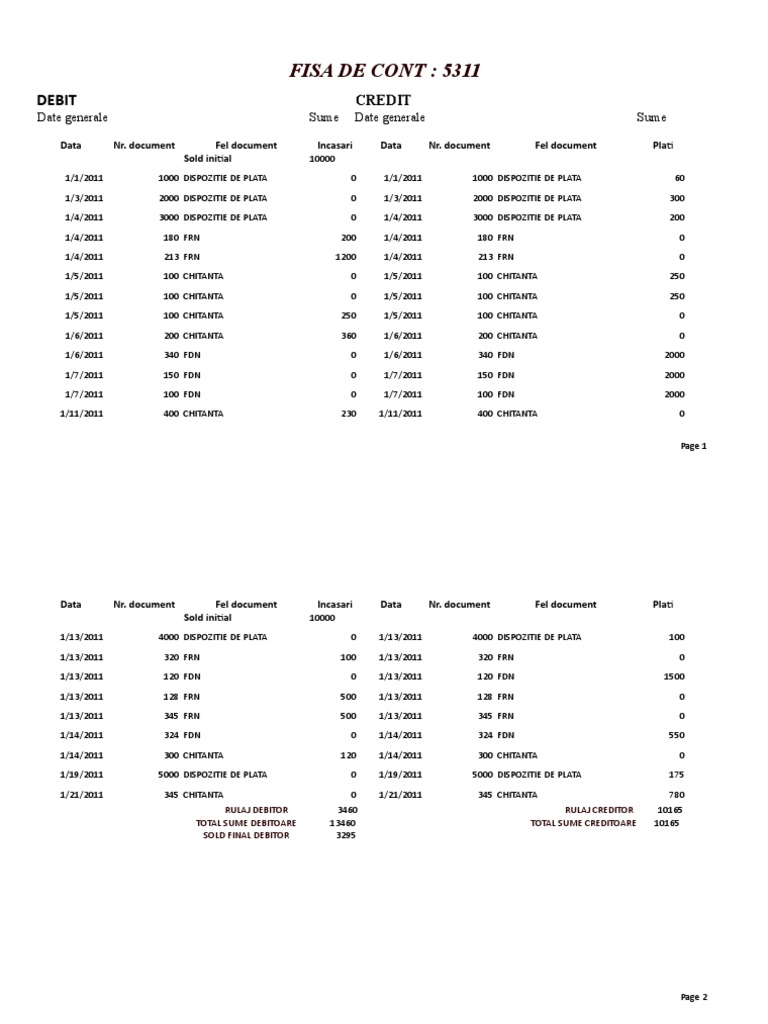 Fisa de Cont: Rulaj si Solduri 2011 | PDF