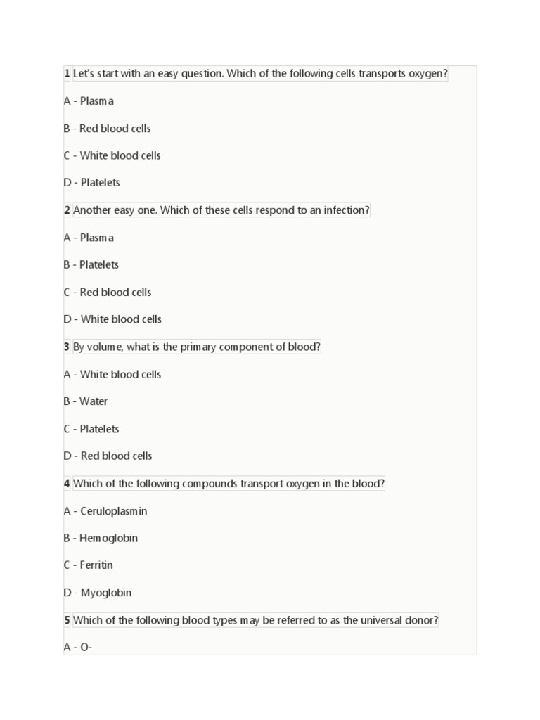 Circulatory System Quiz | Download Free PDF | Heart Valve | Blood