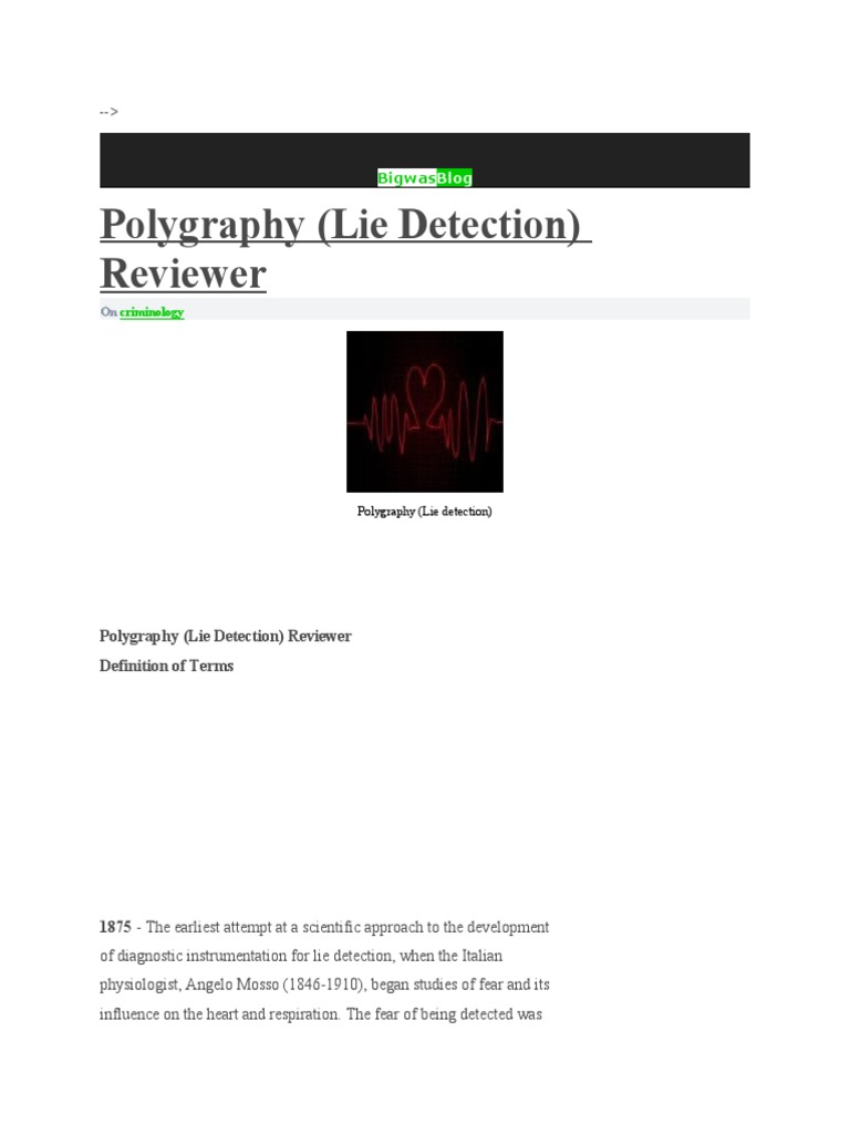 Polygraphy (Lie Detection) Reviewer: Bigwas | PDF | Polygraph | Nervous System