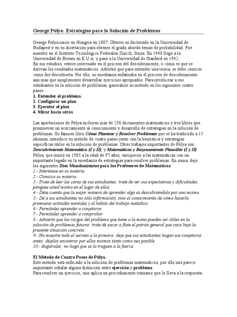 George Pólya | PDF | Heurístico | Enseñanza de matemática