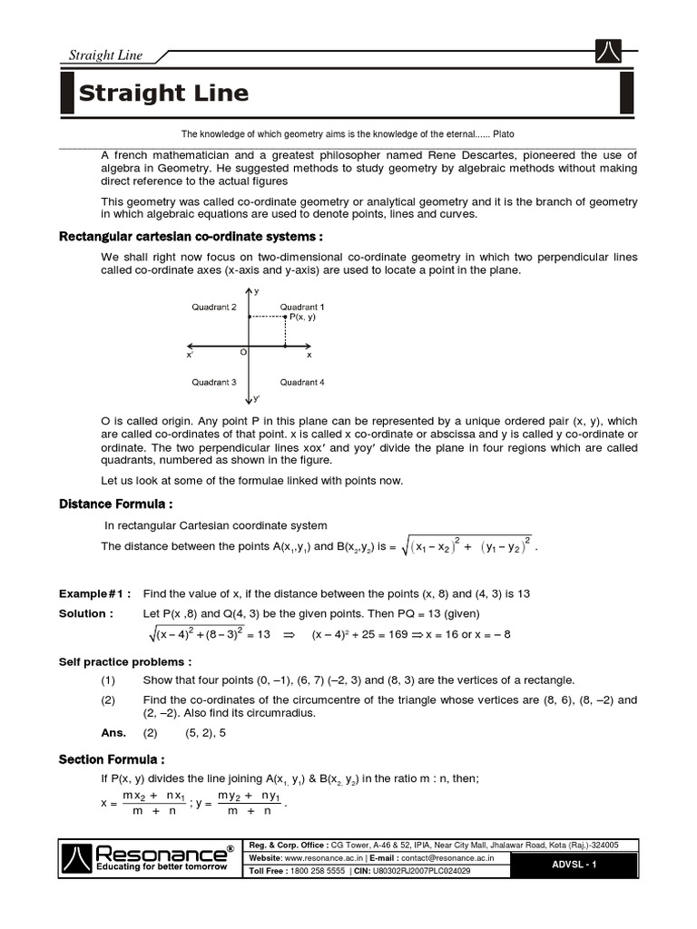 (18241) Sheet 04 Straight Line B | PDF | Analytic Geometry | Elementary ...