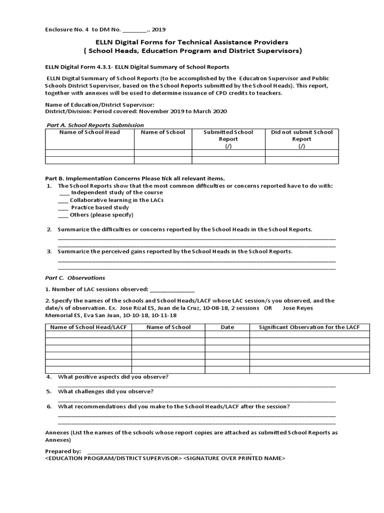 ELLN Digital Forms For Technical Assistance Providers (School Heads ...