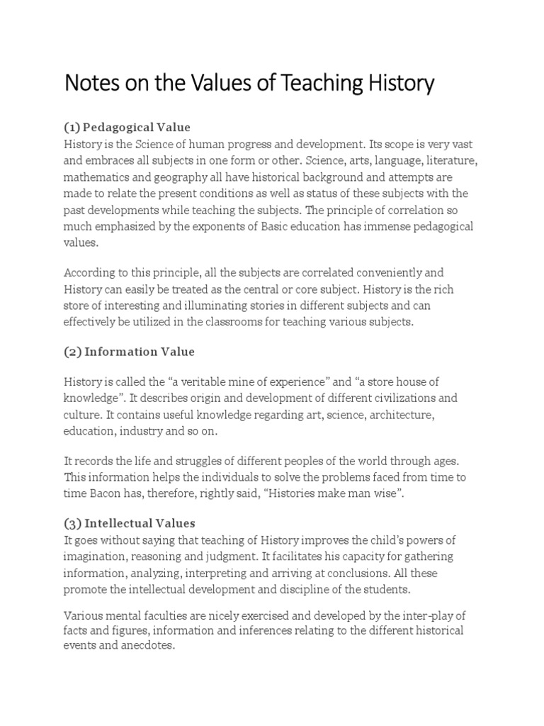 Values of Teaching History | PDF | Pedagogy | Value (Ethics)