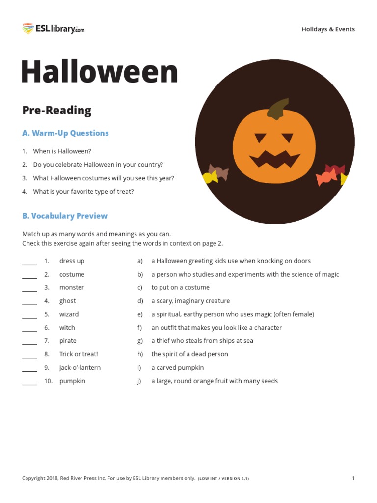 Halloween: Pre-Reading | PDF | Halloween | Trick Or Treating