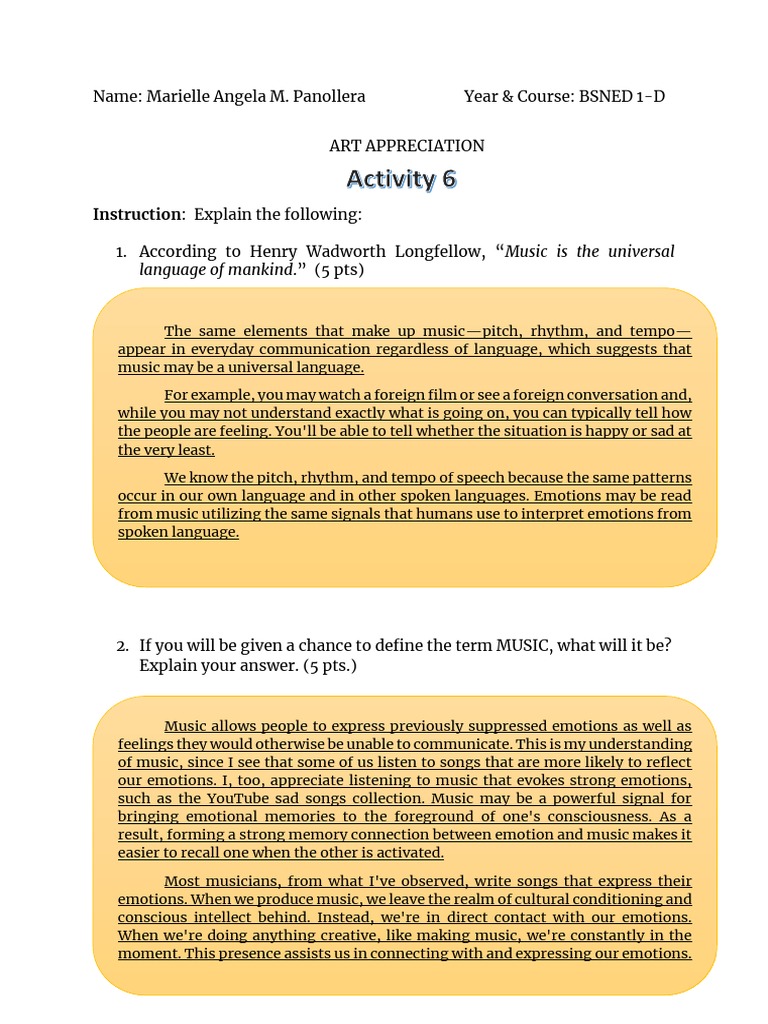 Activity 6 - Art Appreciation | PDF | Emotions | Science