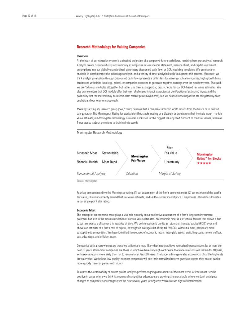 Morningstar Fair Value Methodology | PDF | Valuation (Finance ...