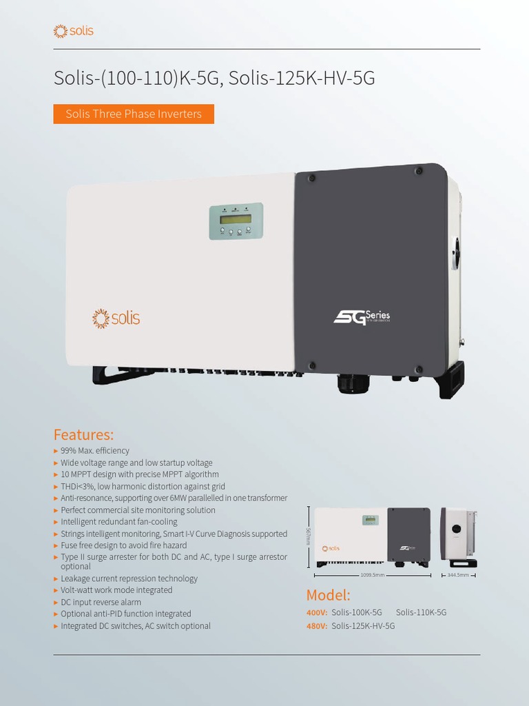 Datasheet Solis Solar Inverter 5g Three Phase 100kw 125kw India | PDF | Power Inverter ...