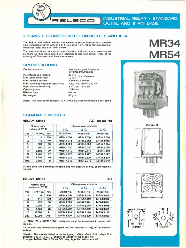 Relays MR34 MR54 | PDF | Relay | Electromagnetism