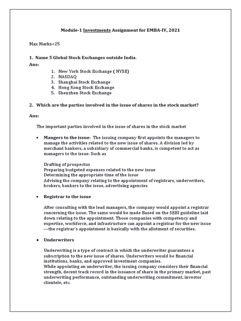 SAPM-1 Assignment-2021 - Rahul MJ | PDF | Investing | Market Liquidity
