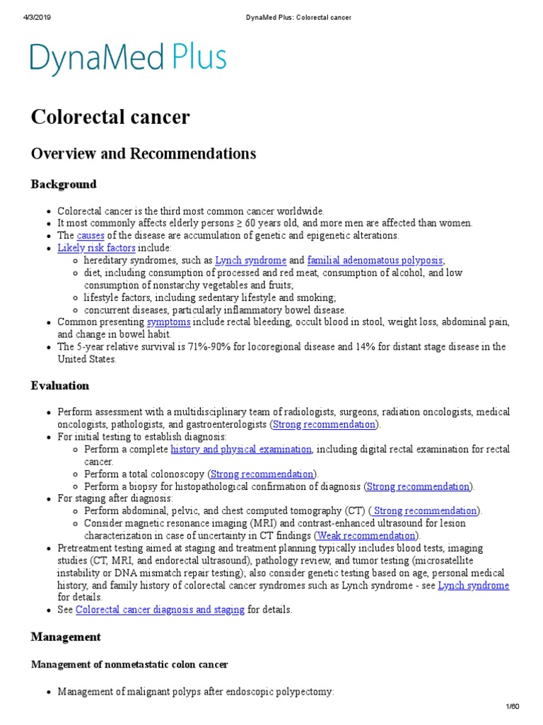 DynaMed Plus - Colorectal Cancer | PDF | Colorectal Cancer | Metastasis