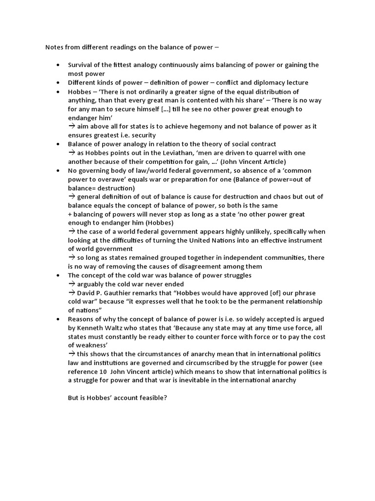 Notes On The Balance of Power | PDF | Social Contract | International ...