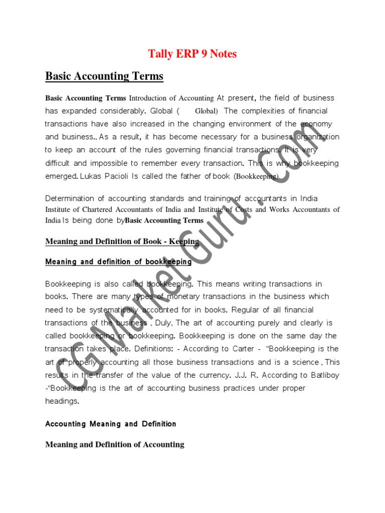 Tally ERP 9 Basic Accounting Notes | PDF | Expense | Debits And Credits