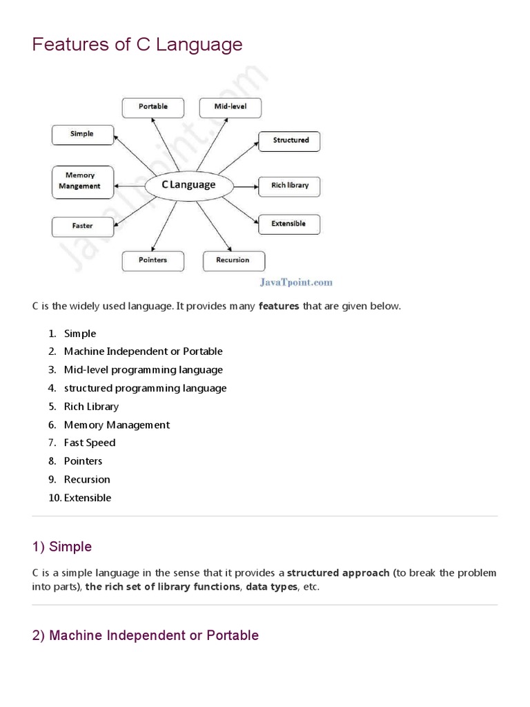 Features Of C Language Pdf C Programming Language Subroutine