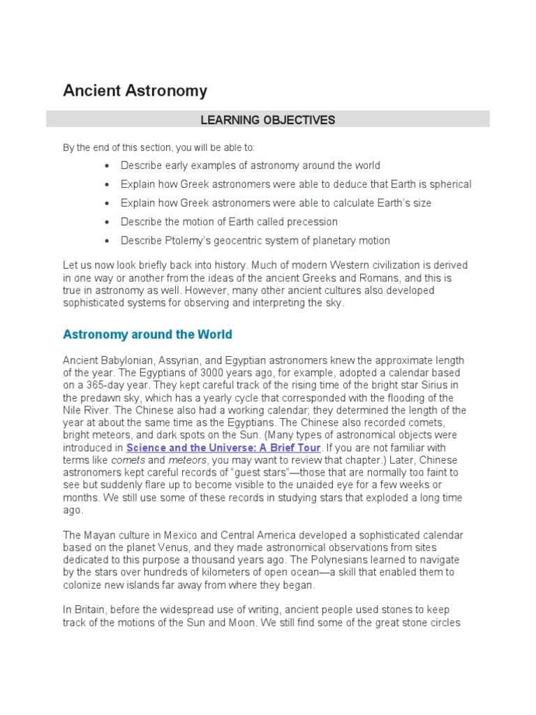 Ancient Astronomy - LT 3.1 ENSCI | PDF | Moon | Physical Sciences