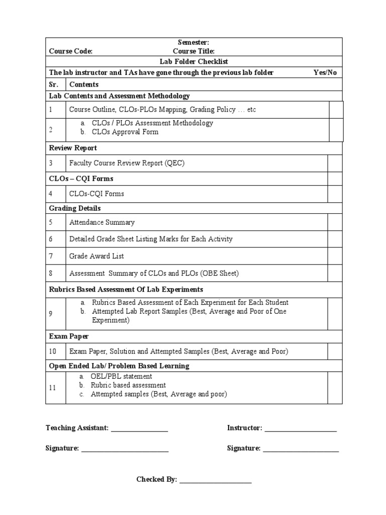 Checklist For Lab Courses | PDF