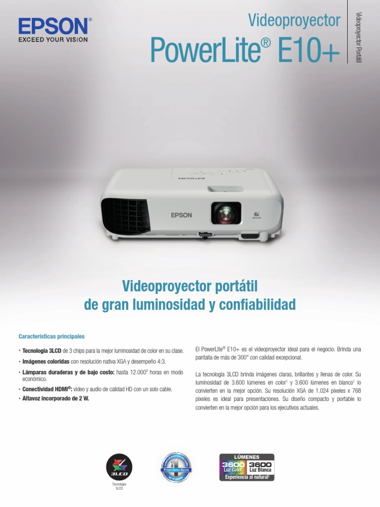 Ficha Técnica PowerLite E10 | PDF | Resolución de pantalla | Hdmi