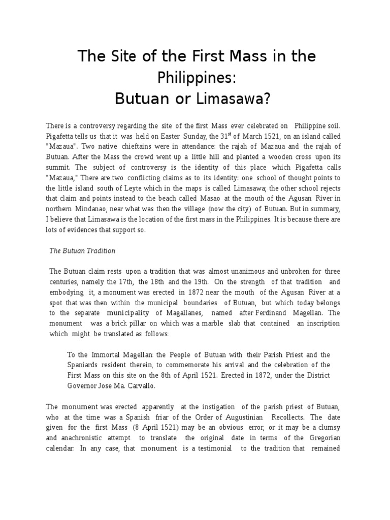 The Site of the First Mass: Butuan or Limasawa | PDF